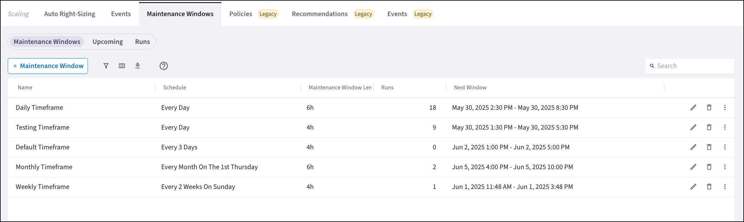 Auto Right-Sizing Maintenance Window :: Documentation