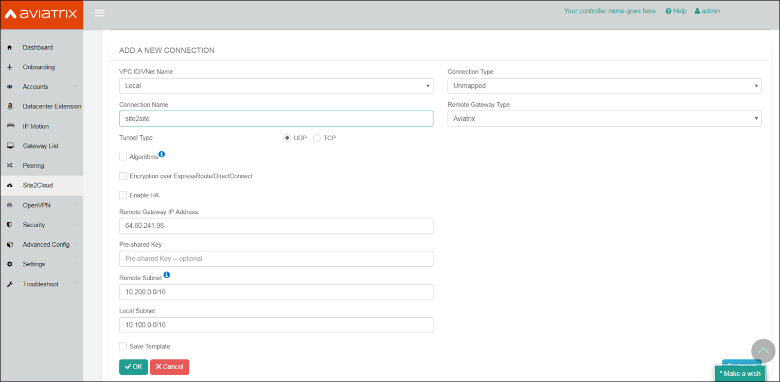 Using Aviatrix to Build a Site to Site IPsec VPN Connection :: Documentation